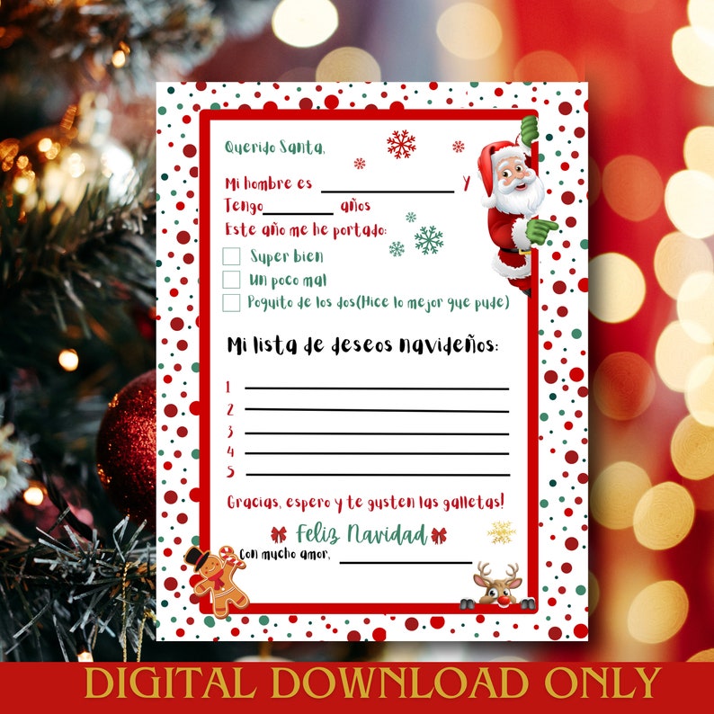 Dear Santa Letter-spanish, Querido Santa, Carta Para Santa, Lista De ...