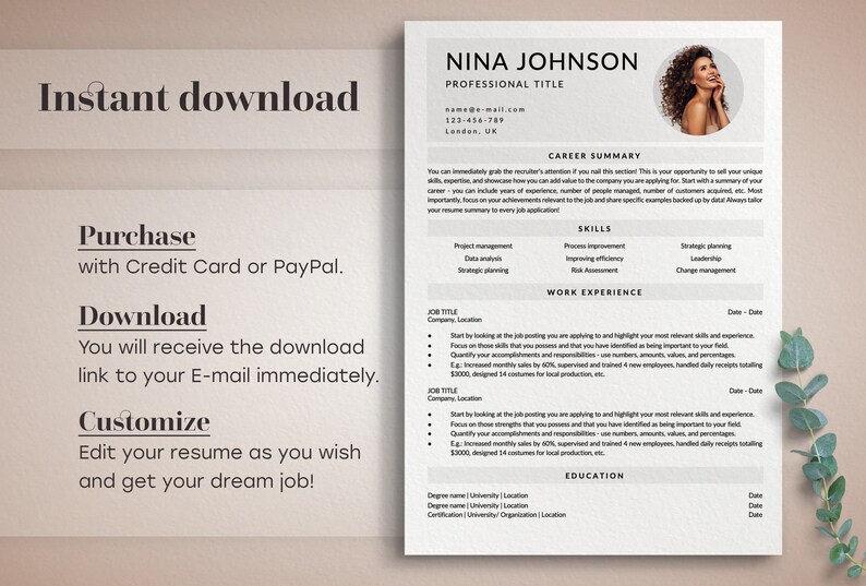 Resume Template Google Docs Word Pages Professional Resume - Etsy