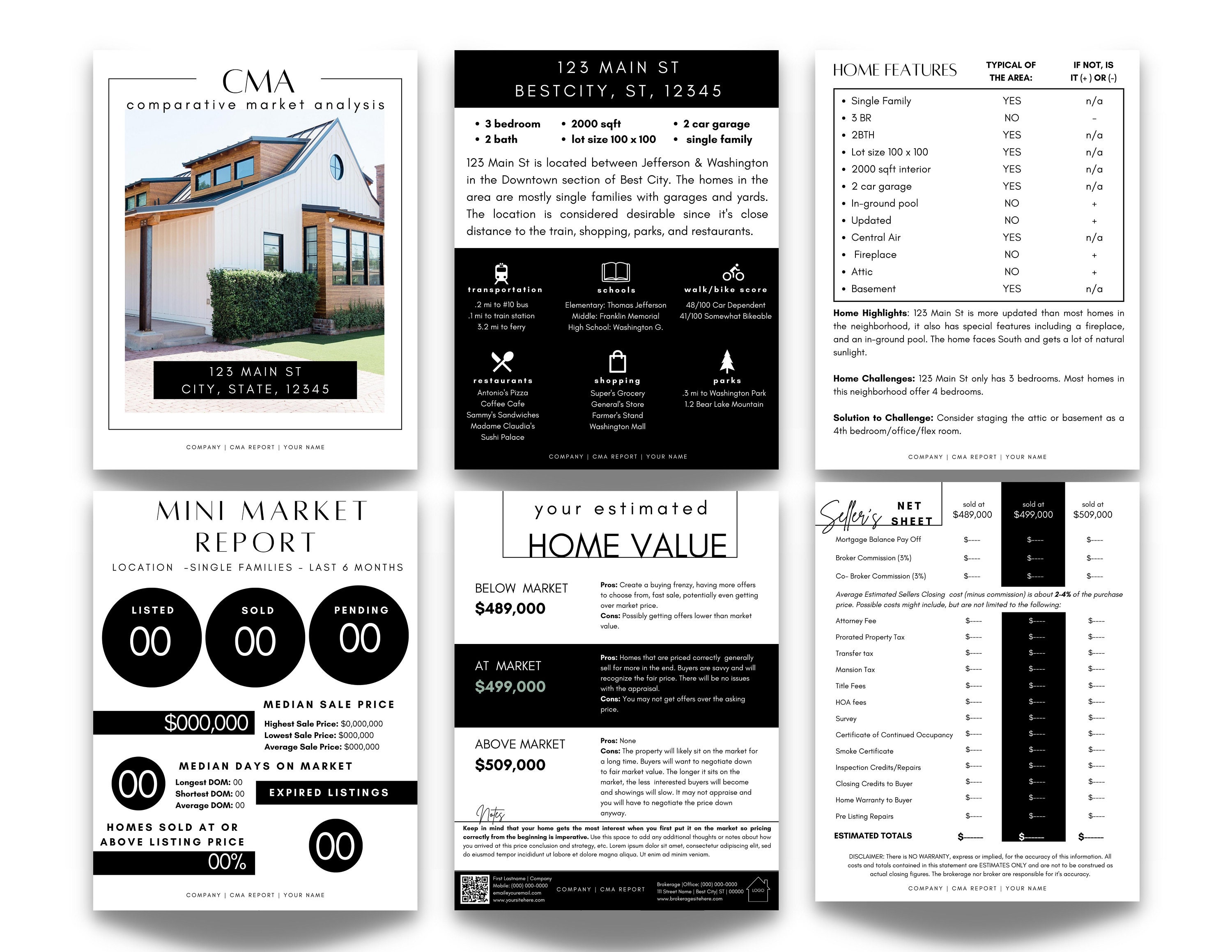 Real Estate CMA, Canva Template, Comparative Market Analysis, Net Sheet ...