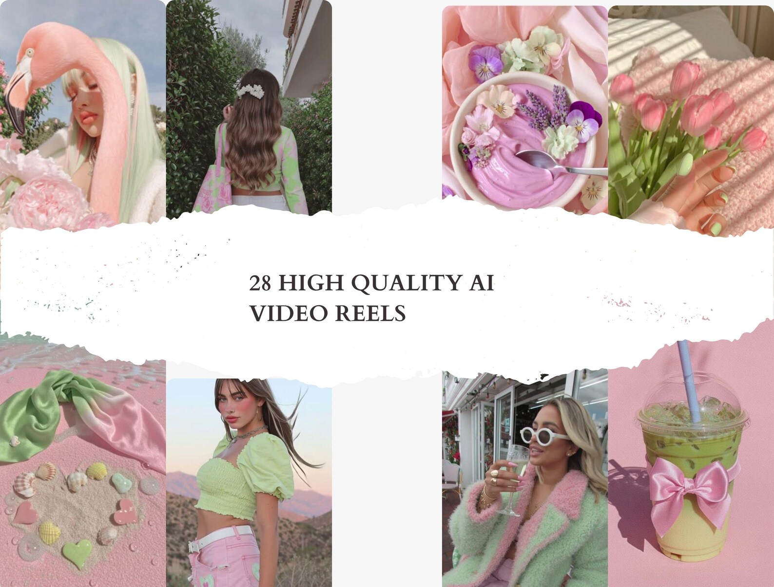100+ Pink and Green Aesthetic Instagram Stock Images & Reels Bundle ...