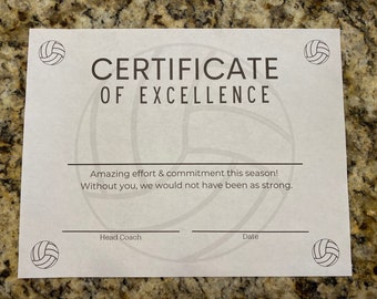 Editable PDF Sports Team Volleyball Certificate Diy Award Template in ...