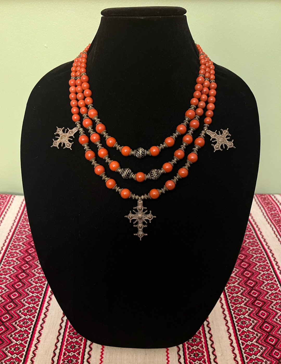 Handmade Traditional Ukrainian Necklace, Jasper Gemstone Necklace ...