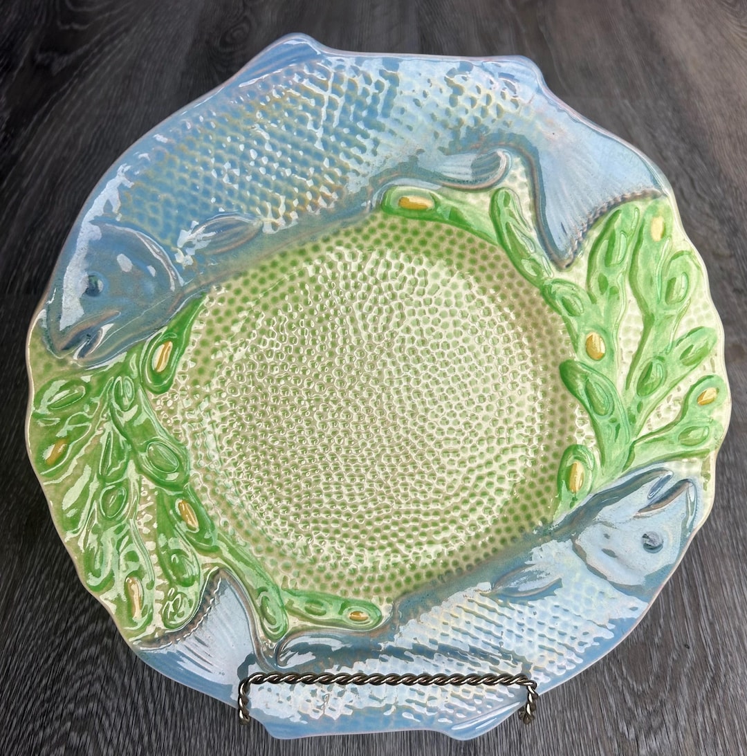 Vintage Majolica Fish Seafood Large Plate, English Art Pottery, Melba ...