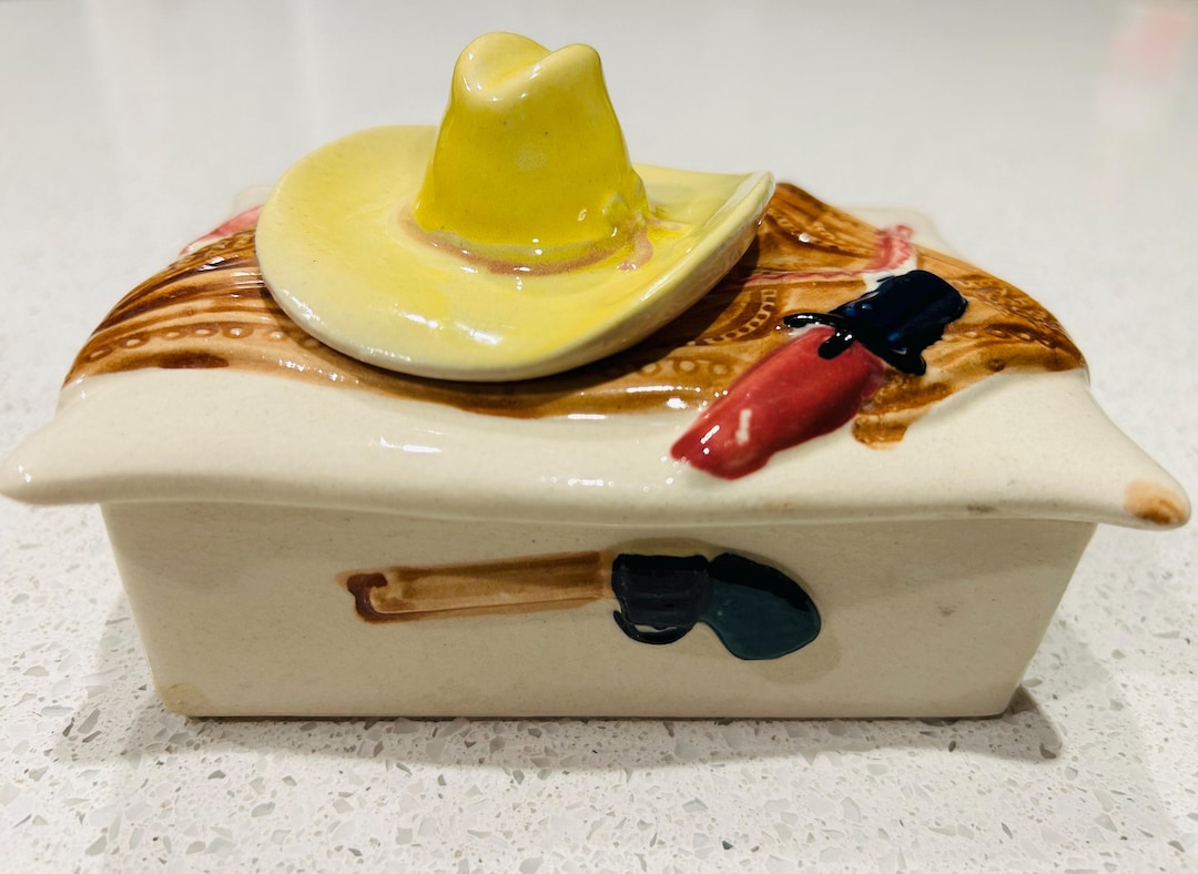 Rare Find Vintage Cowboy Western Themed Ceramic Cigarette/trinket Box ...