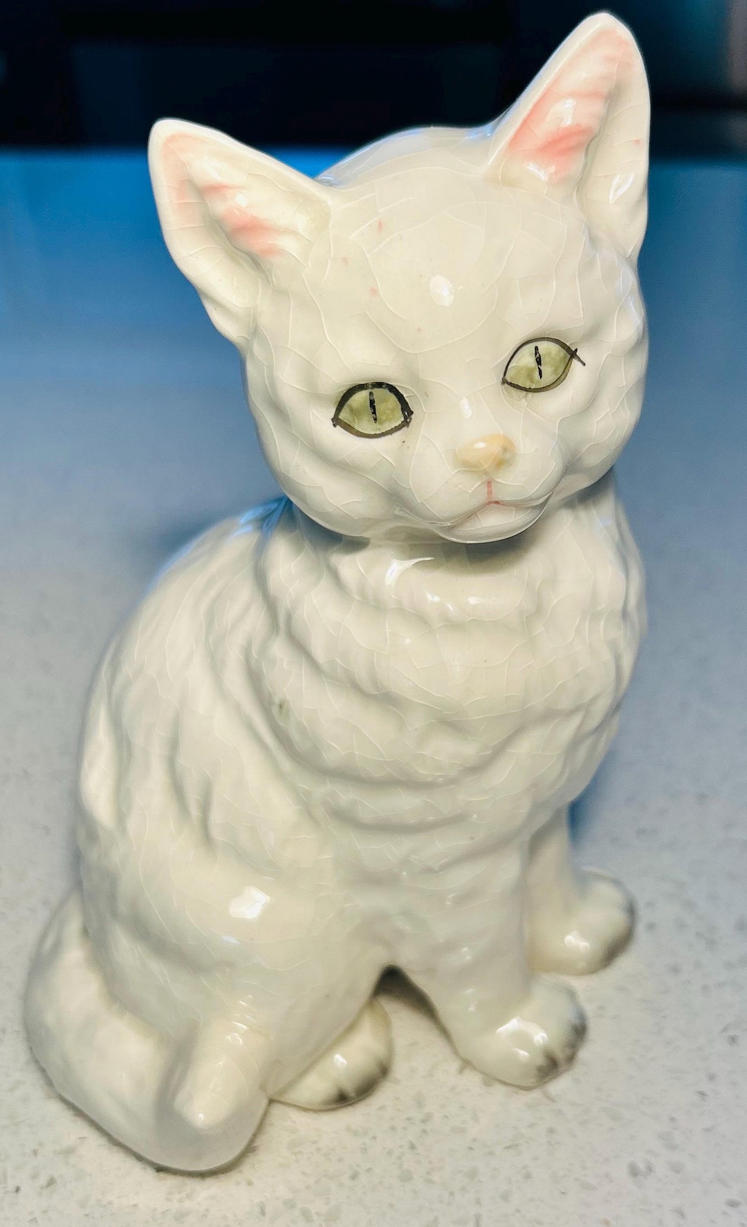 Vintage Ceramic White Cat Figurine, Hand-painted Kitten Statue ...