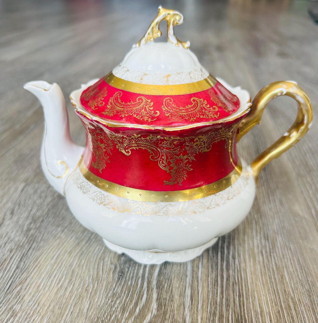 Antique Royal Austria Teapot: Red & Gold Gilded Art Nouveau Porcelain ...