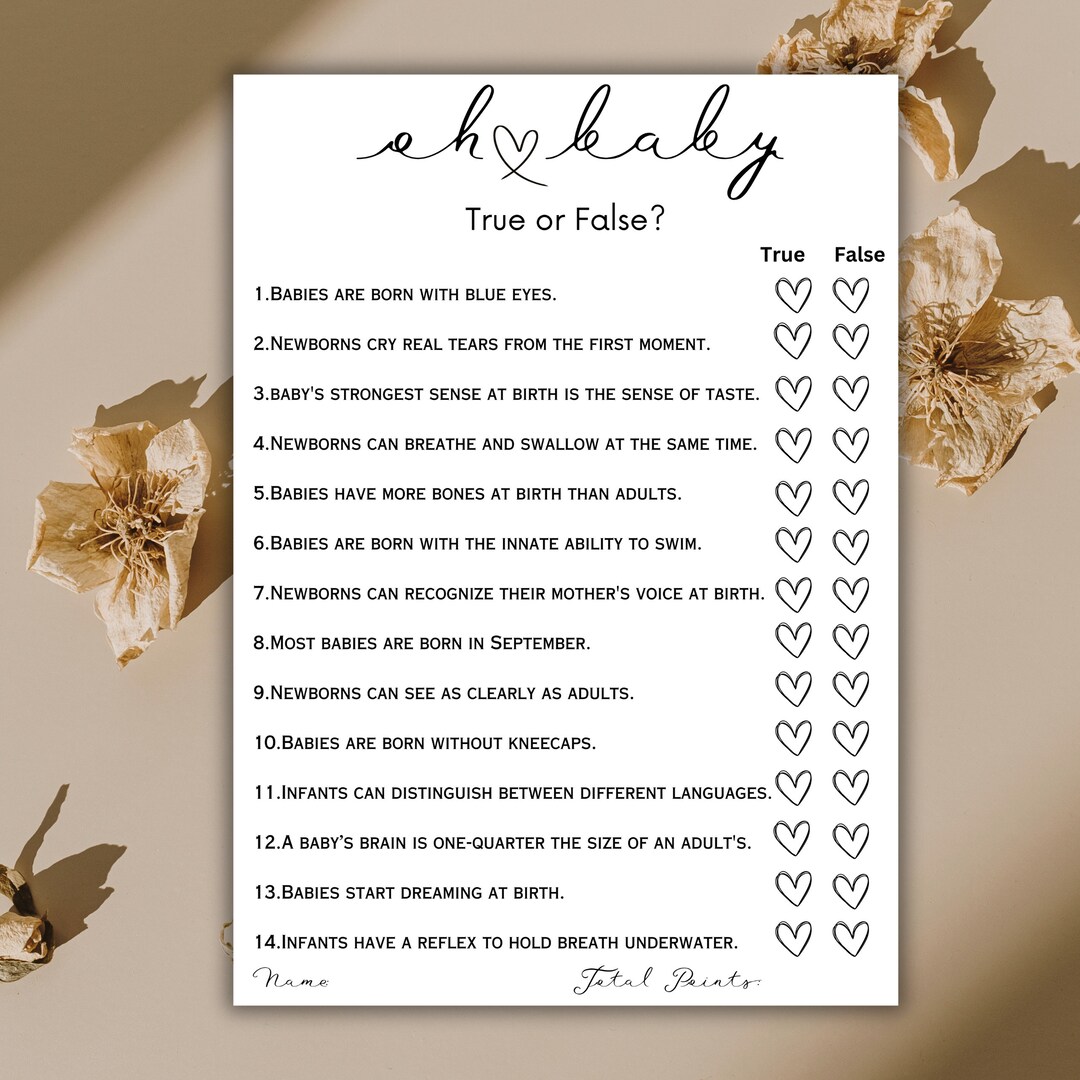 Baby Shower Game True or False | Baby Shower Games Printable | Oh Baby ...