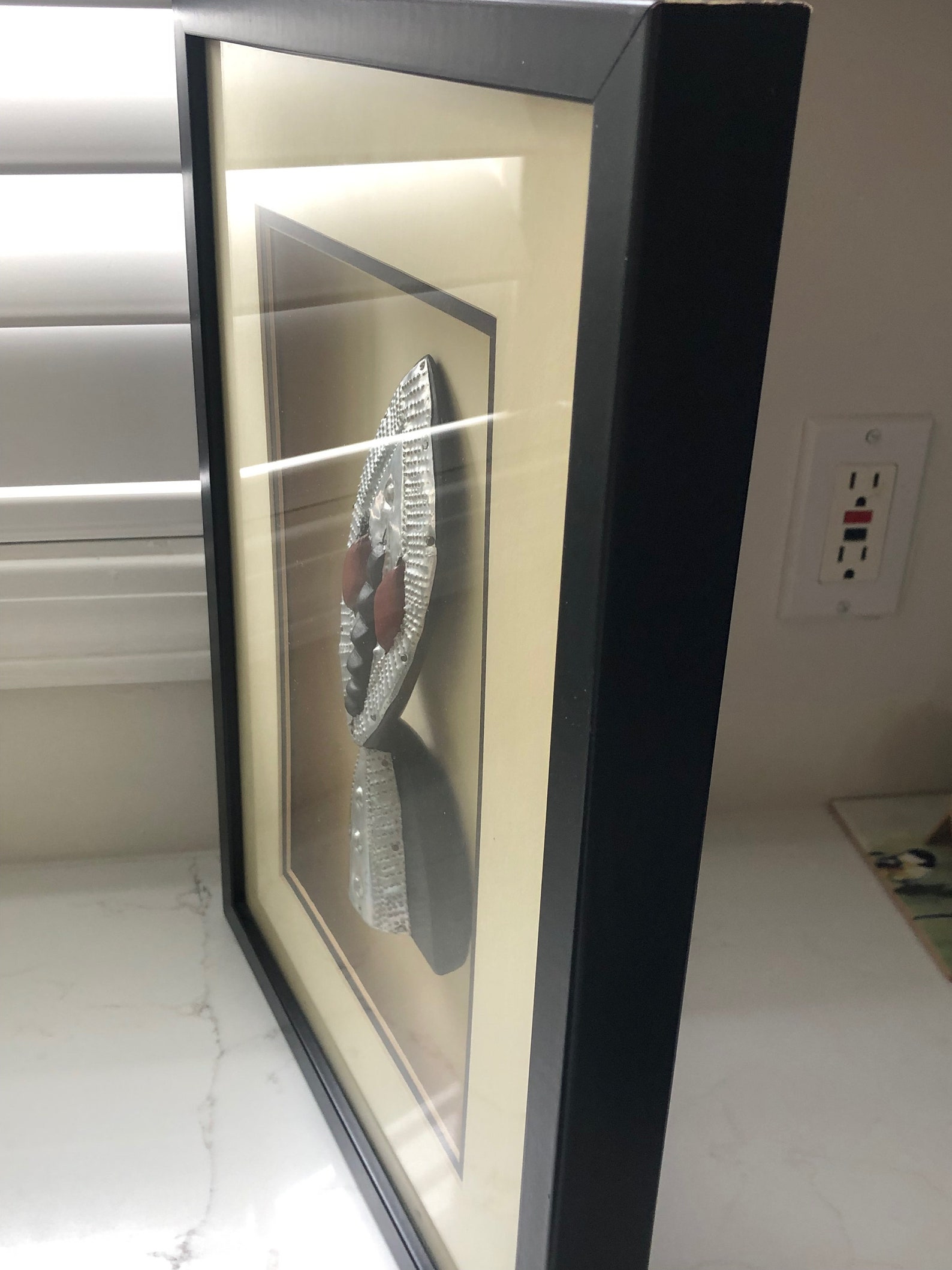 African Artifact Shadow Box Made of Metal & Stone Mask - Etsy