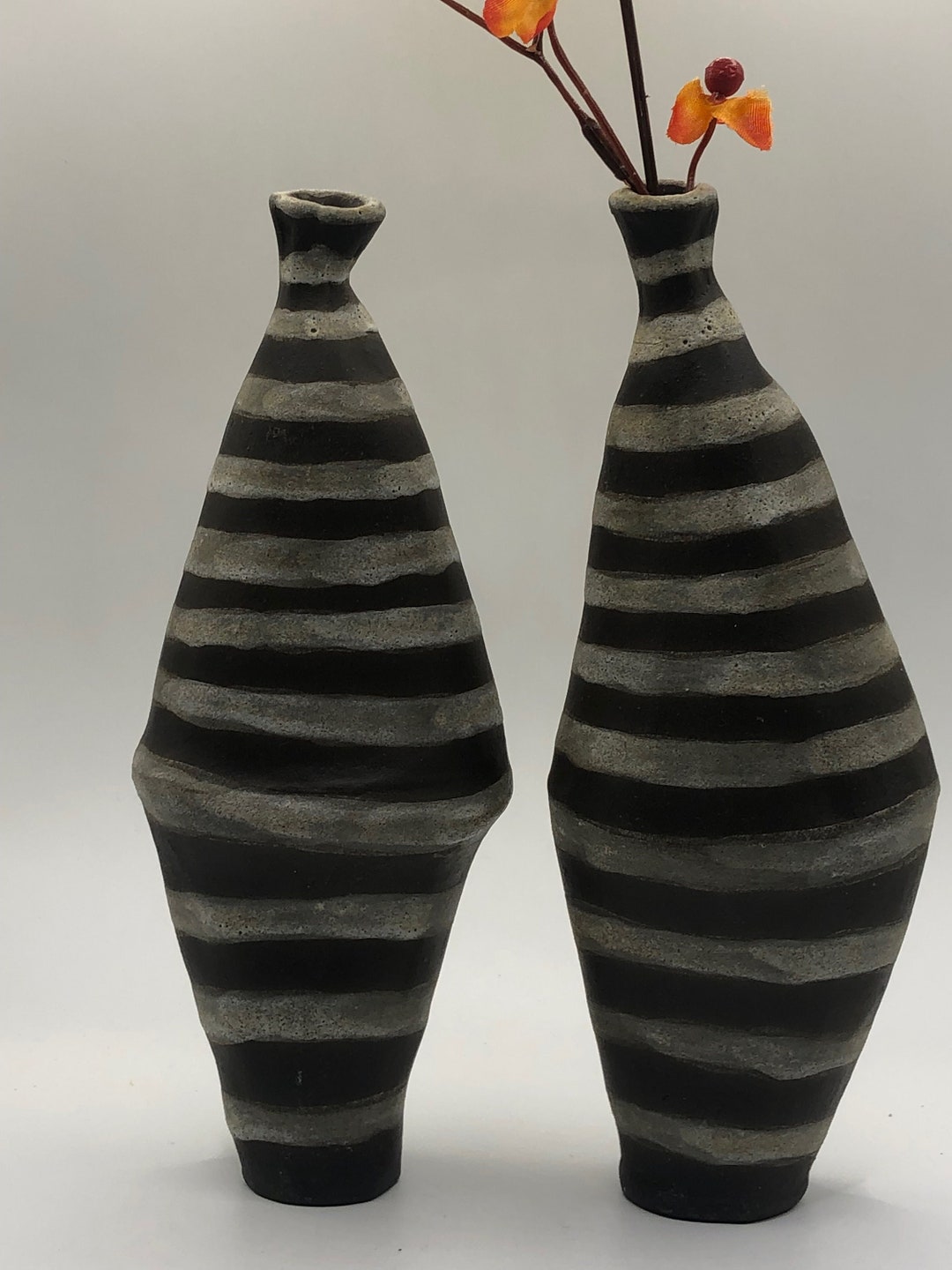 Pair of Clay Molded Zebra Pattern Vessels - Etsy