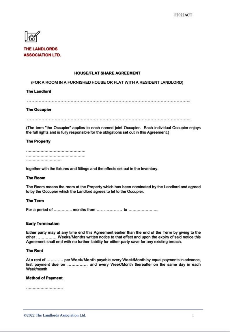 Lodger/rent a Room Tenancy Agreement (RESIDENT LANDLORD) 2025 Fully ...