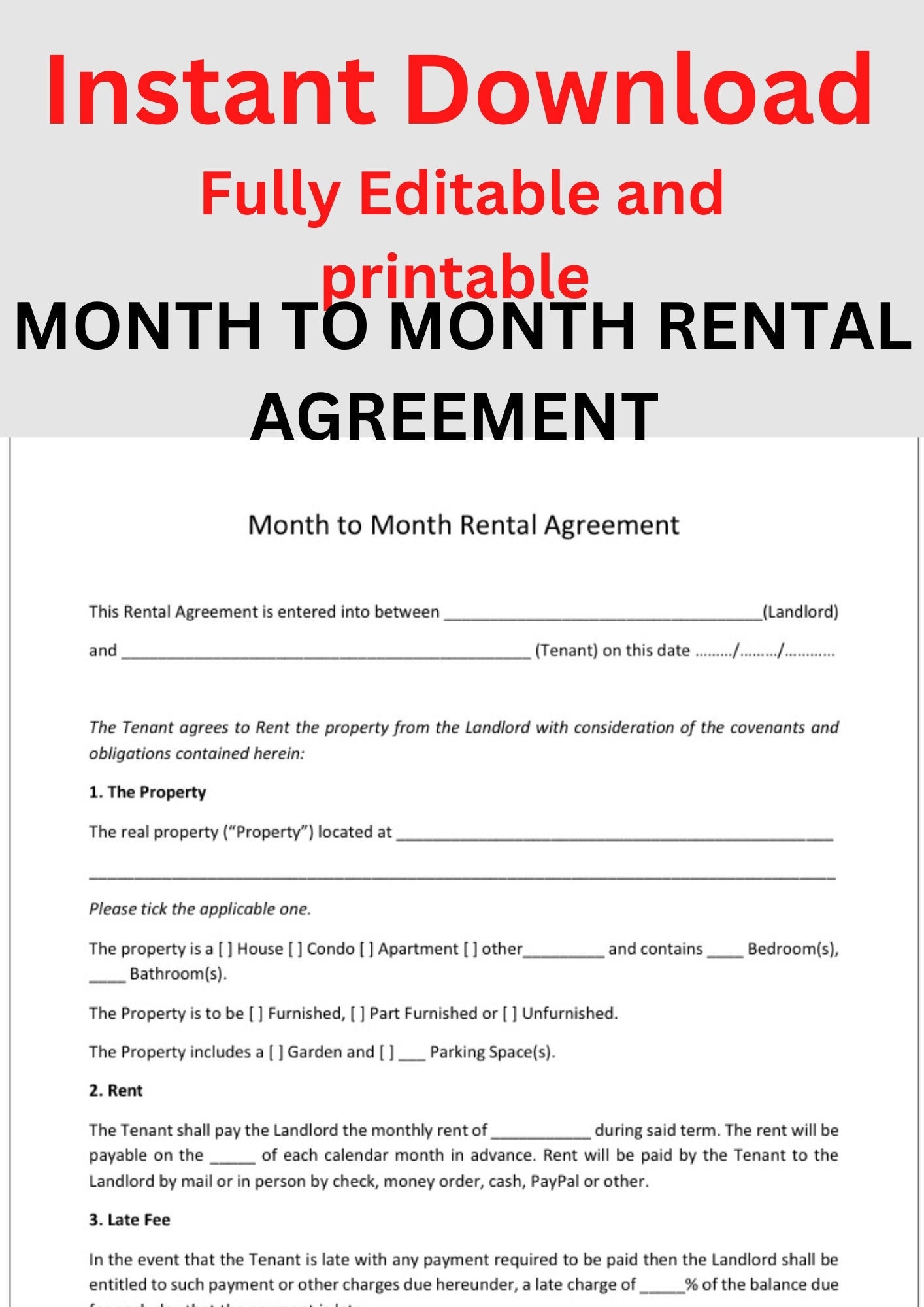 Month to Month Rental Agreement New Edition 2024 | 5 Pages | Fully ...