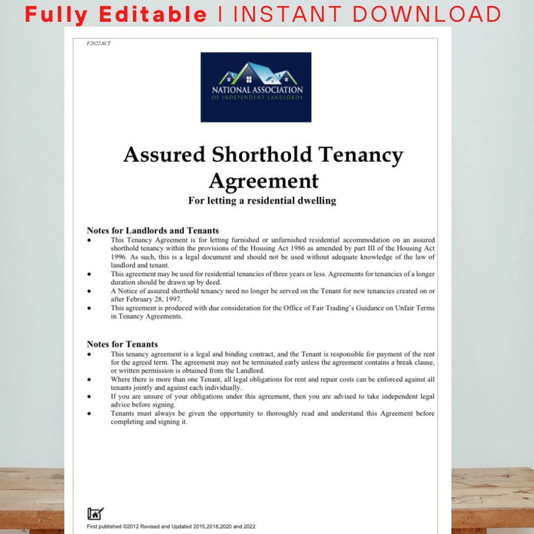 Fully Editable Tenancy Agreement Rental Agreement With Section 21 - Etsy