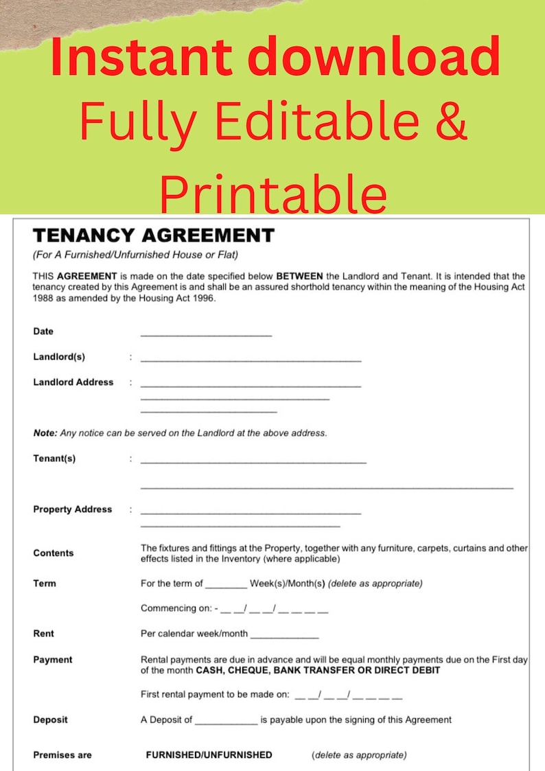 Fully Editable Tenancy Agreement 2025 Rental Agreement Printable Easy ...