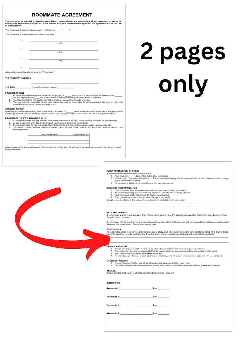 Fully Editable Roommate Agreement Template I Sharing Room/ Flat/house ...