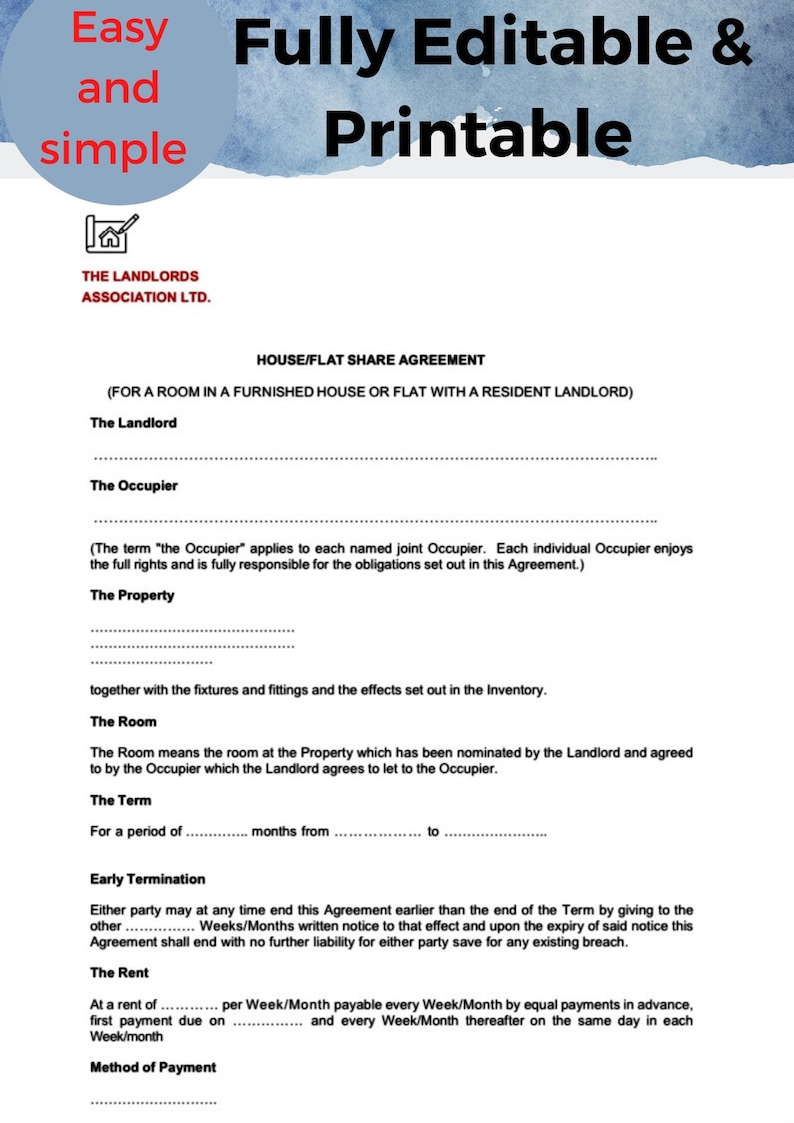 Lodger/rent a Room Tenancy Agreement (RESIDENT LANDLORD) 2025 Fully ...