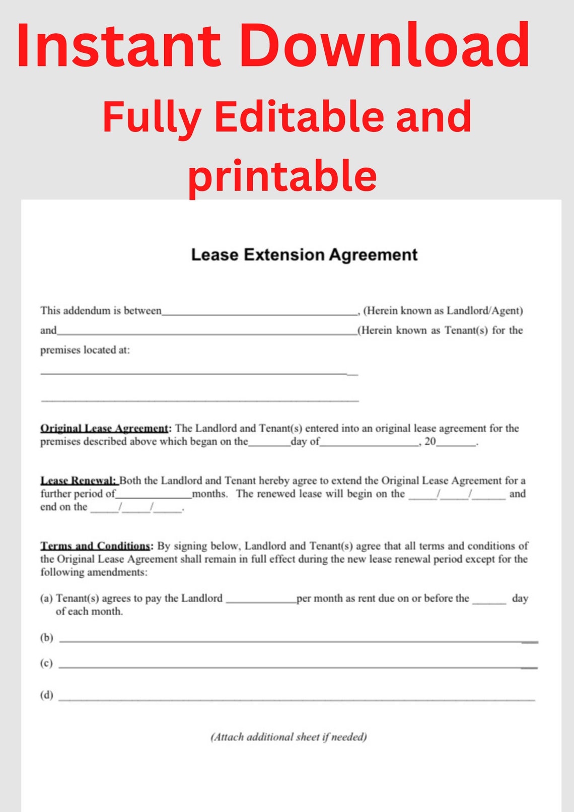 Fully Editable Lease Extension Agreement- Residential and Commercial ...