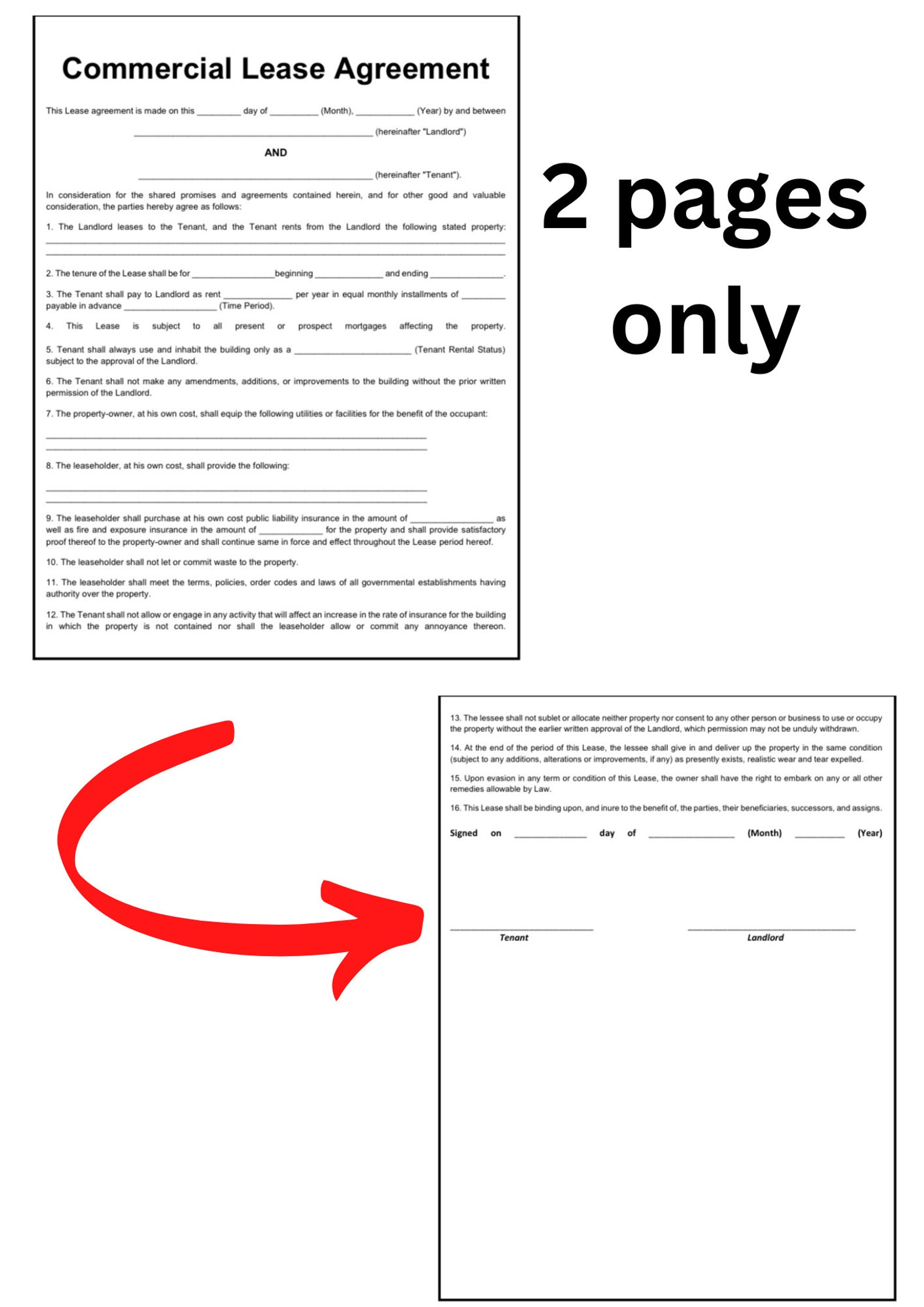 Fully Editable Commercial Lease Agreement Template I 2 Pages L Easy and ...
