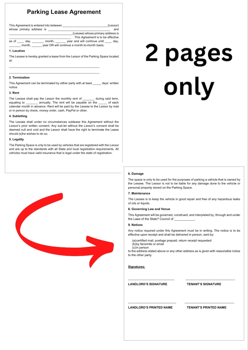 Fully Editable Parking Space Lease Agreement Template I Easy and Simple ...