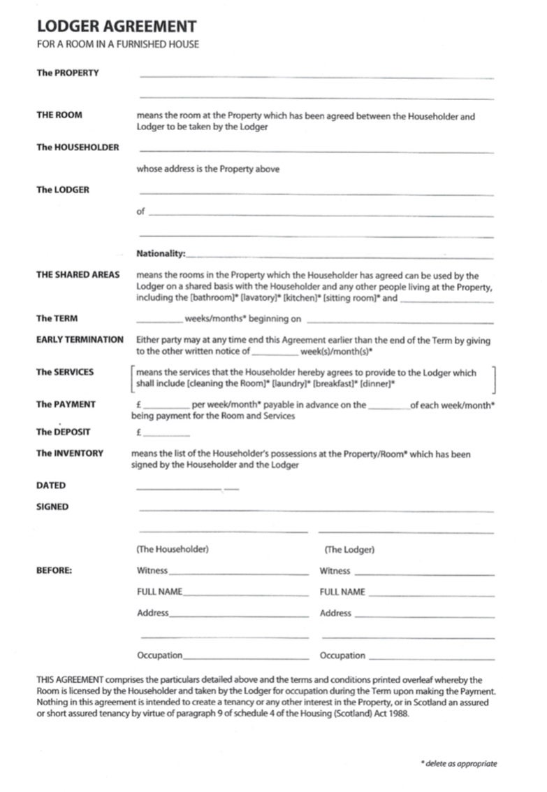 Rent a Room in a Furnished House/flats Tenancy Agreement L Lodger ...