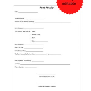 Fully Editable Landlord Rent Receipt Template I Tenant Rent Payment ...