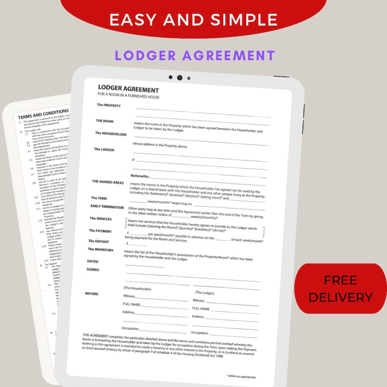 Rent a Room Lodger Agreement for England and Wales - Etsy UK