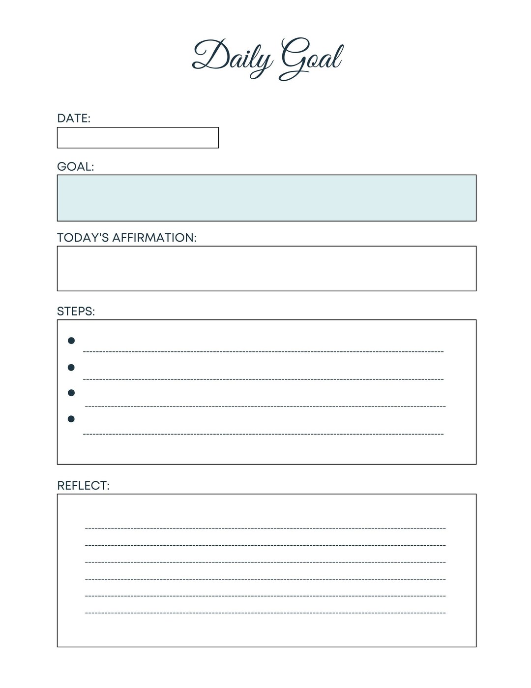 Daily Goal Printable Page Goal Setting Goal Tracking - Etsy