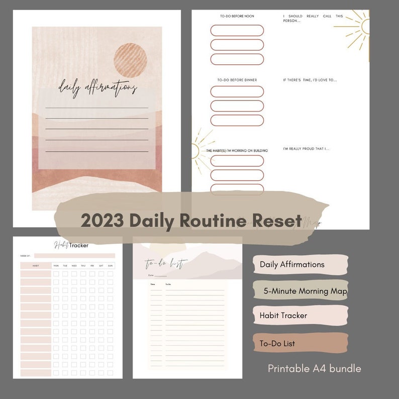 2023 Daily Routine Reset Bundle, Daily Affirmations, 5-minute Morning Map, To-do List, Habit ...
