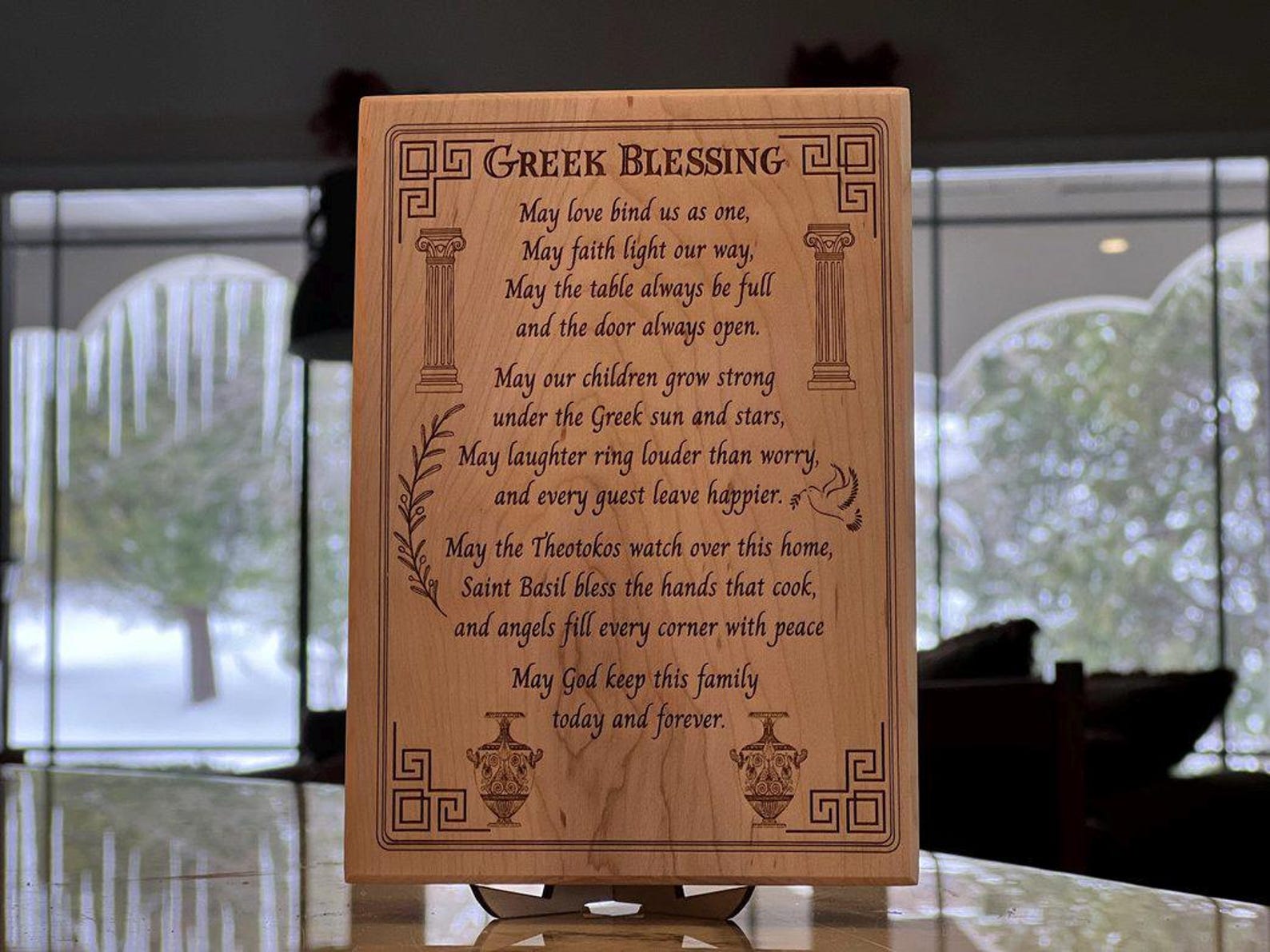 Greek House Blessing Plaque –solid Maple "may Love Bind Us" Stand ...