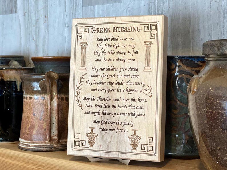 Greek House Blessing Plaque –solid Maple "may Love Bind Us" Stand ...