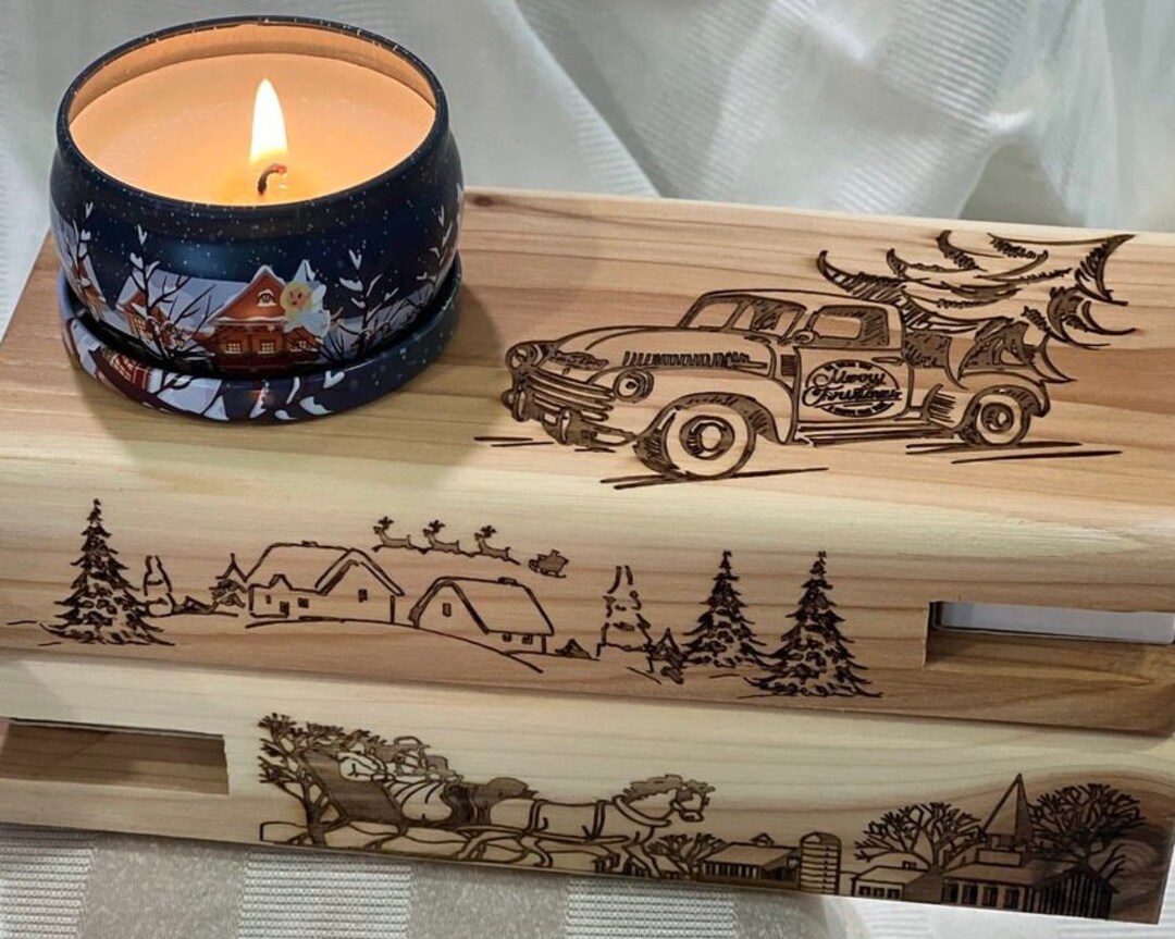 Gift for Christmas Engraved Cedar Candle Holder W/slot for Matches ...