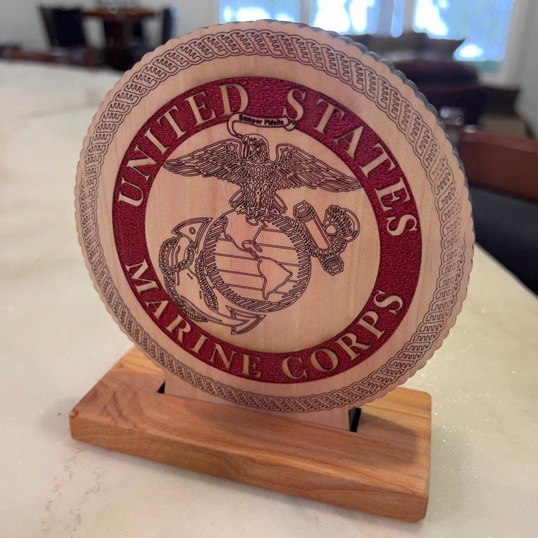 USMC US Marine EGA Eagle Globe & Anchor Shelf Display With Stand Laser ...