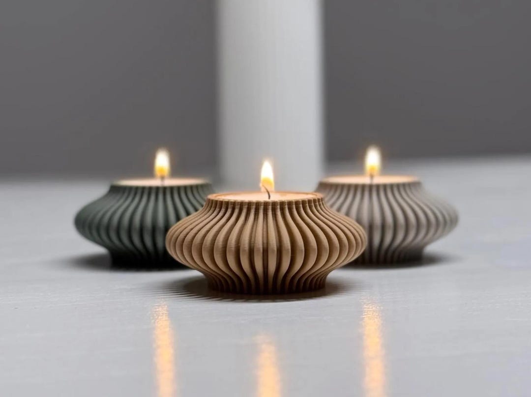 Set of 3 Modern 3D Printed Tealight Holders Minimalist Candle Holders ...