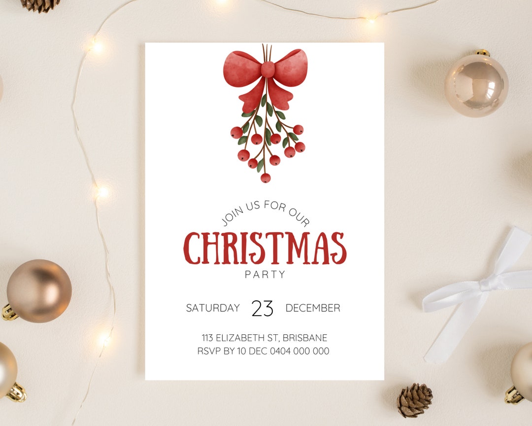 Mistletoe Themed Christmas Invitation 5x7 in Editable in Canva - Etsy