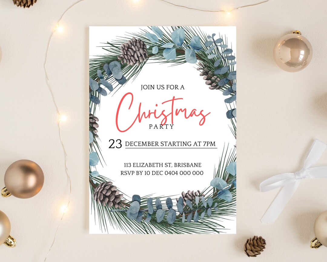 Customisable Christmas Party Invitations Wreath Themed 5x7 - Etsy