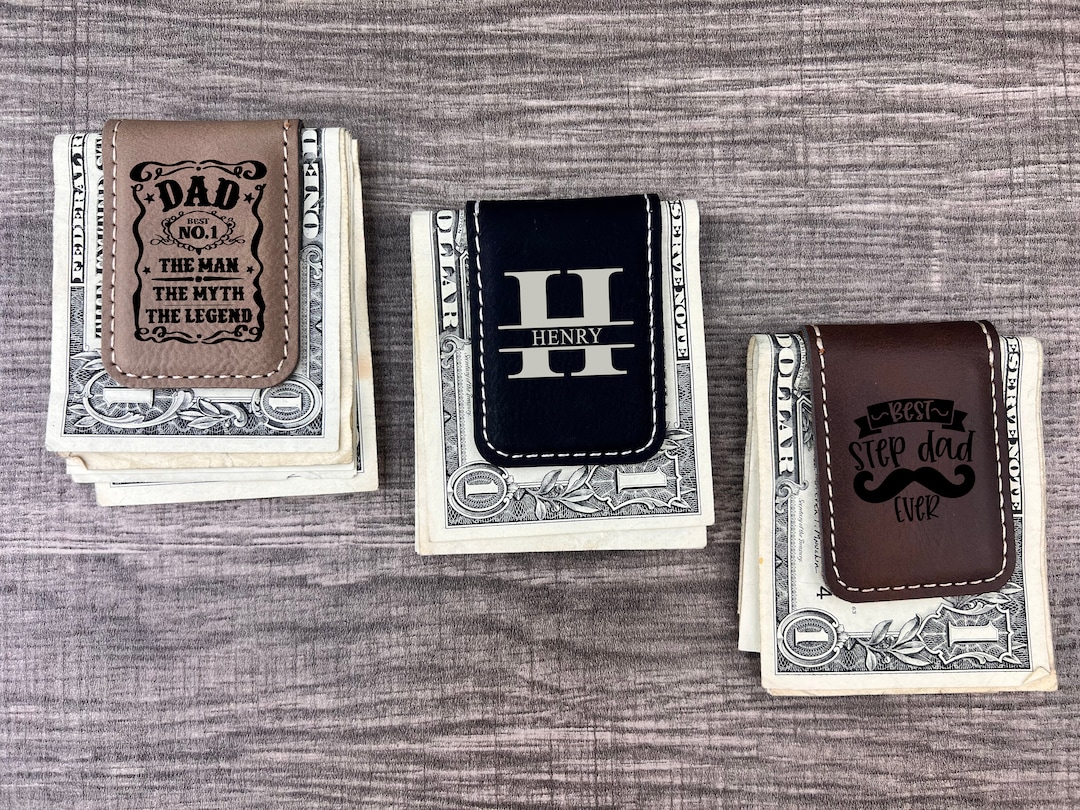 Personalized Money Clip for Men, Engraved Leather Wallet Clip, Custom ...