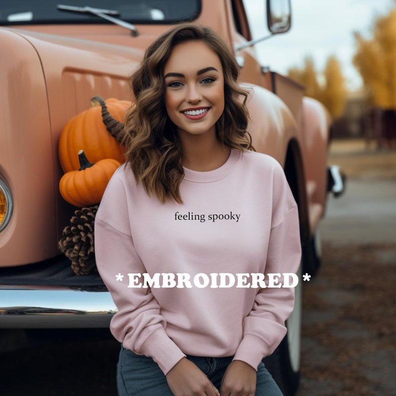 Feeling Spooky, Embroidered Crewneck, Cute Fall Tee, Sweater Weather ...
