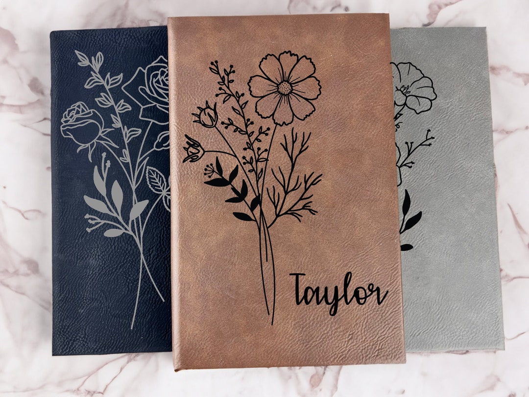 Custom Leather Engraved Birth Flower Journal | Back to School Supplies ...