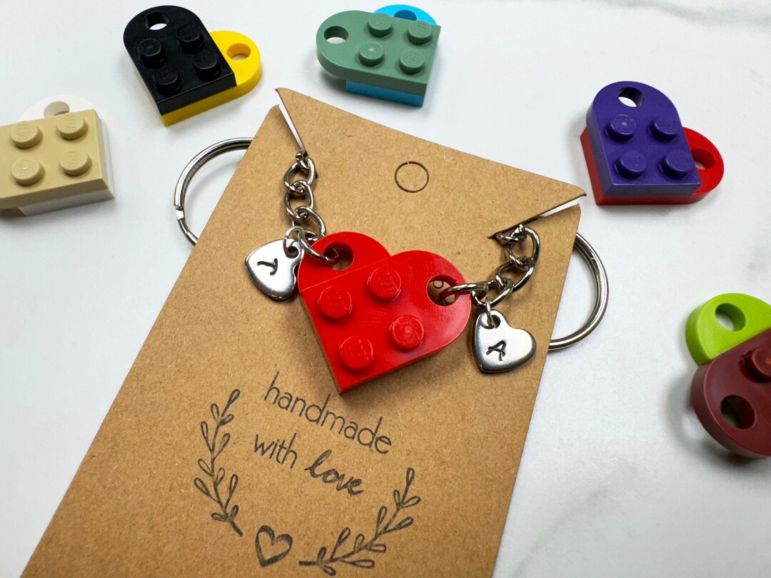 Initial Heart Keychain Set / Made With Genuine LEGO® /split Ring ...