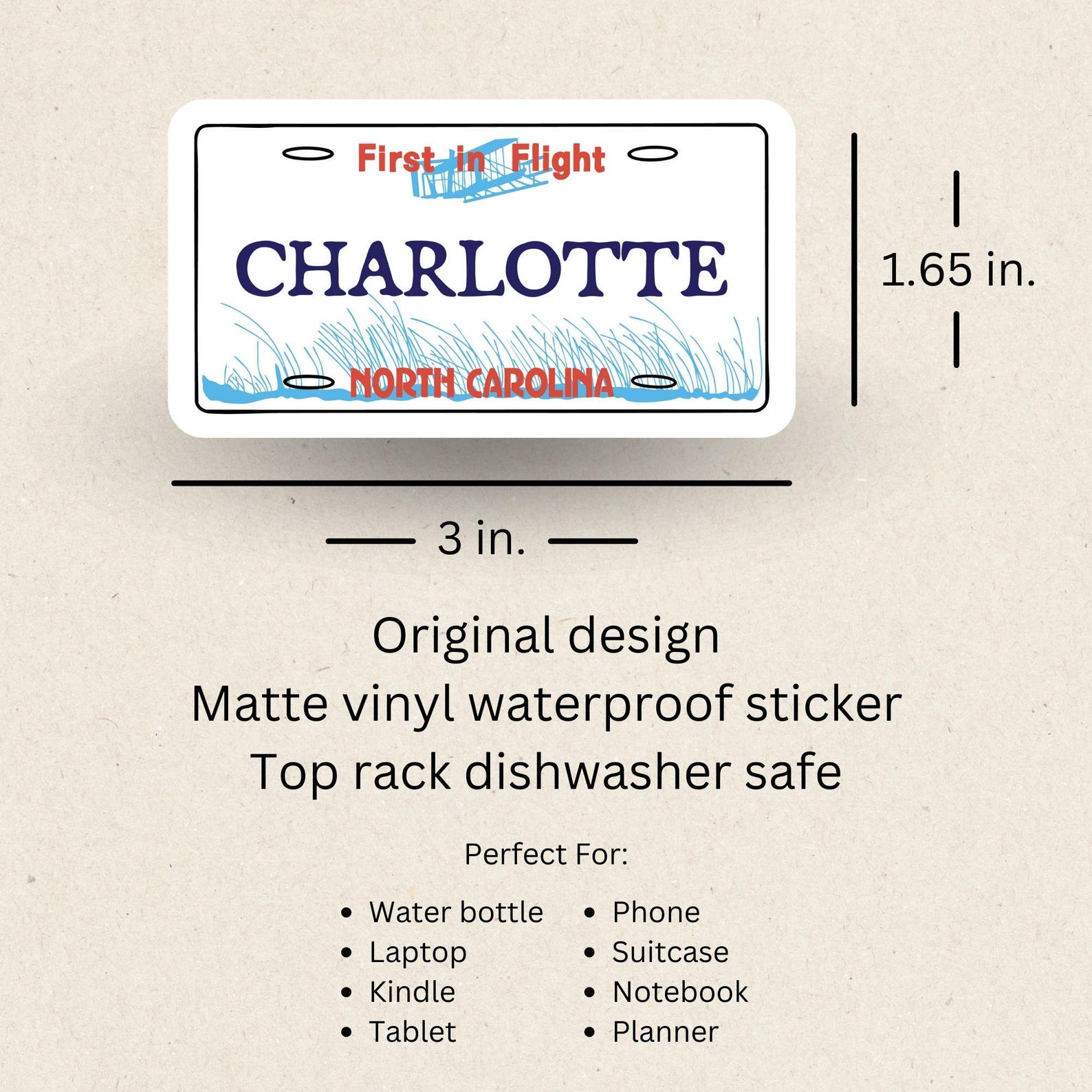 Waterproof Matte Vinyl Charlotte North Carolina License Plate State ...