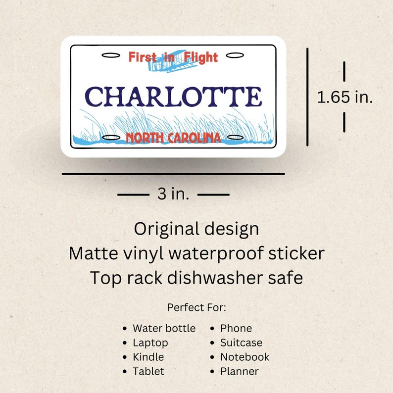 Waterproof Matte Vinyl Charlotte North Carolina License Plate State ...