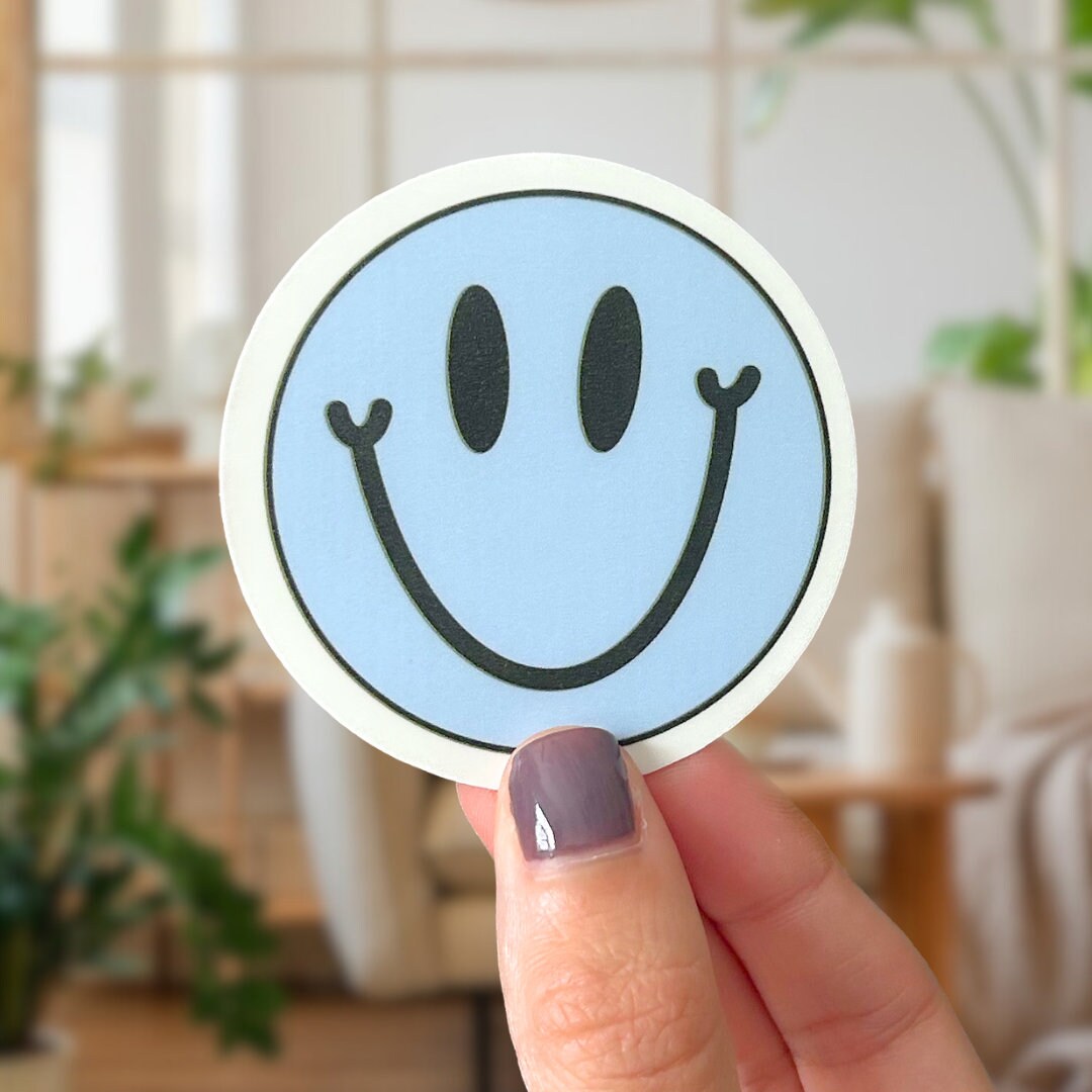 Blue Smiley Face Sticker: Waterproof Matte Vinyl Decal - Etsy