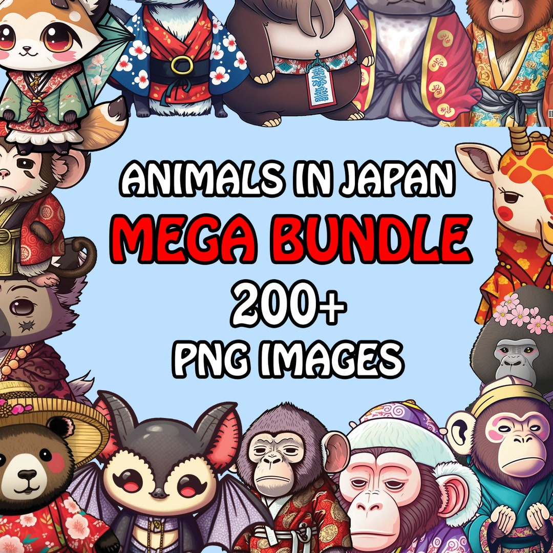 Animals in Japanese Clothing, PNG Bundle, Animal Design, Cute Animals ...