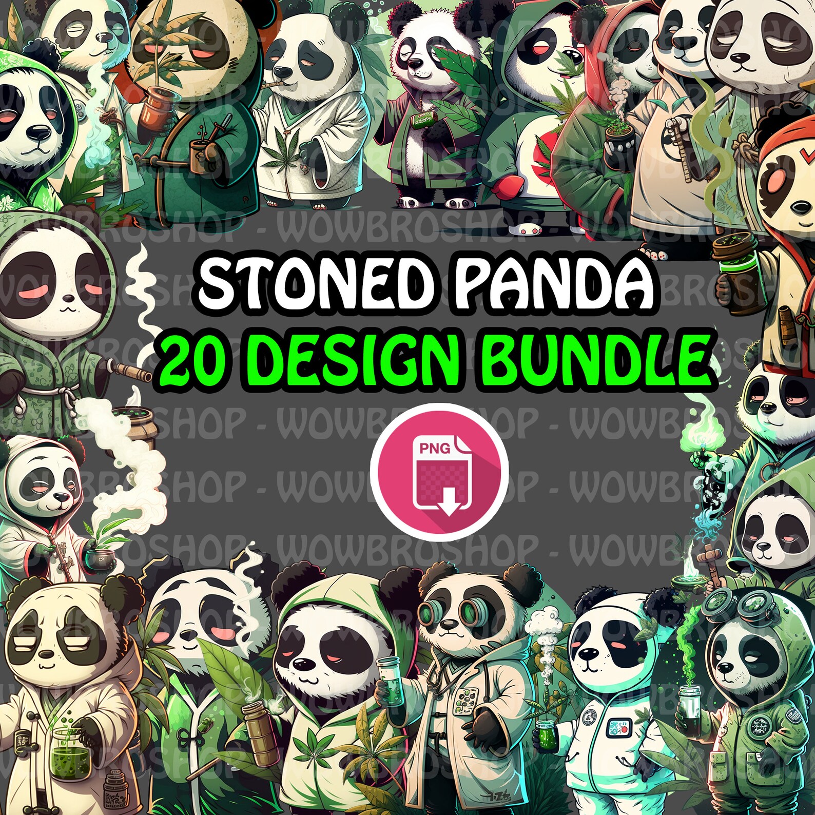 Stoned Panda, PNG Bundle, Weed Smoking Animal, PNG, Cannabis PNG, T ...