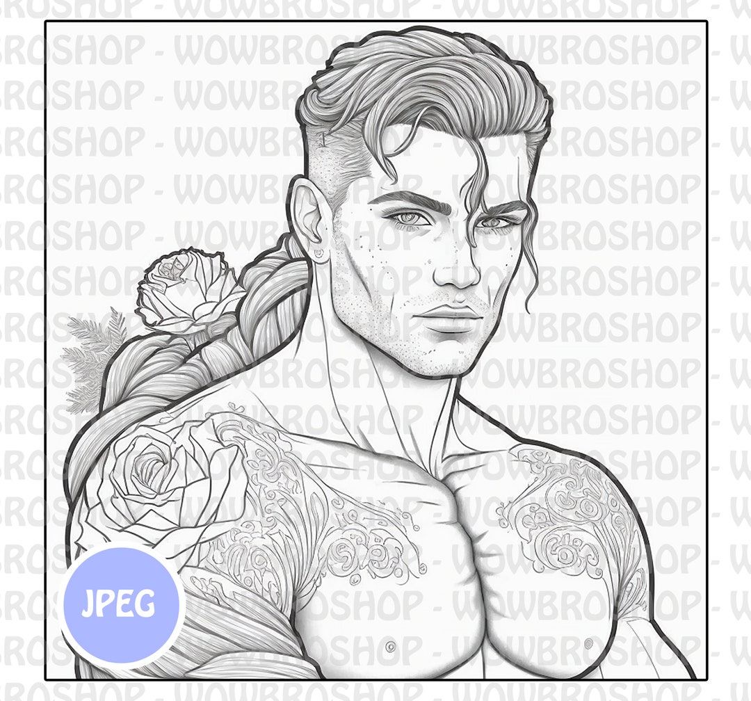 Handsome Man Premium Coloring Page for Adults Dark and Light - Etsy