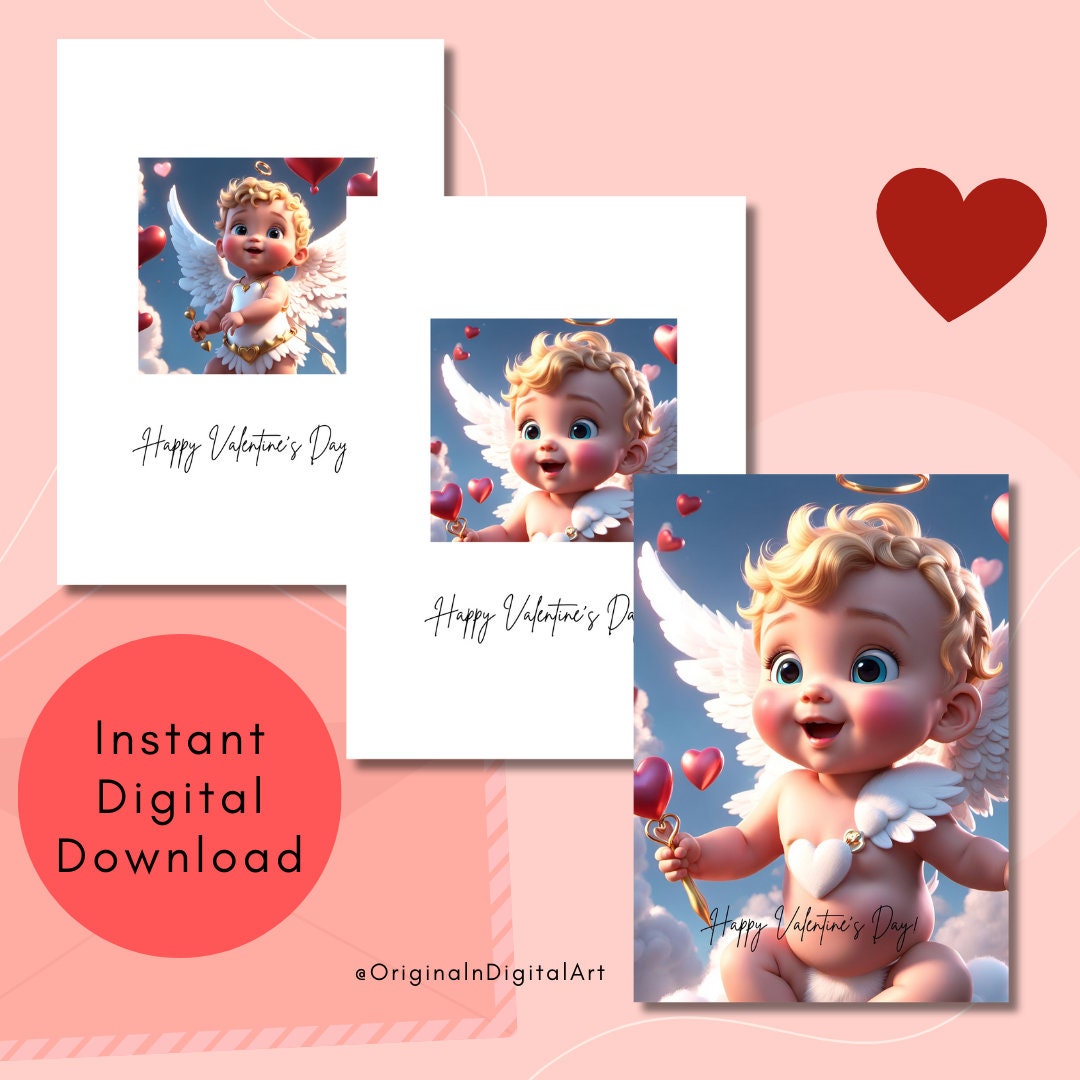 Happy Valentines Digital Post Cards. Set of 3. Instant Digital Download ...