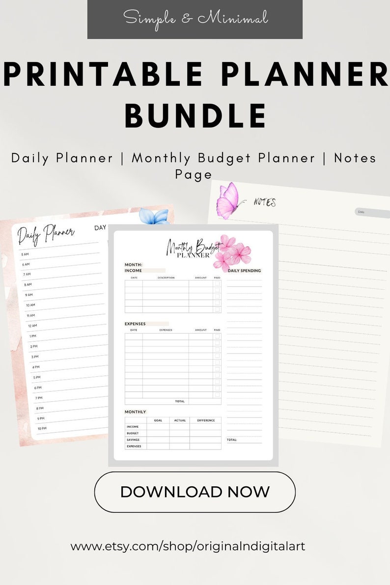 Daily Planner, Monthly Budget Planner, NOTES. Organize Bundle. Instant ...