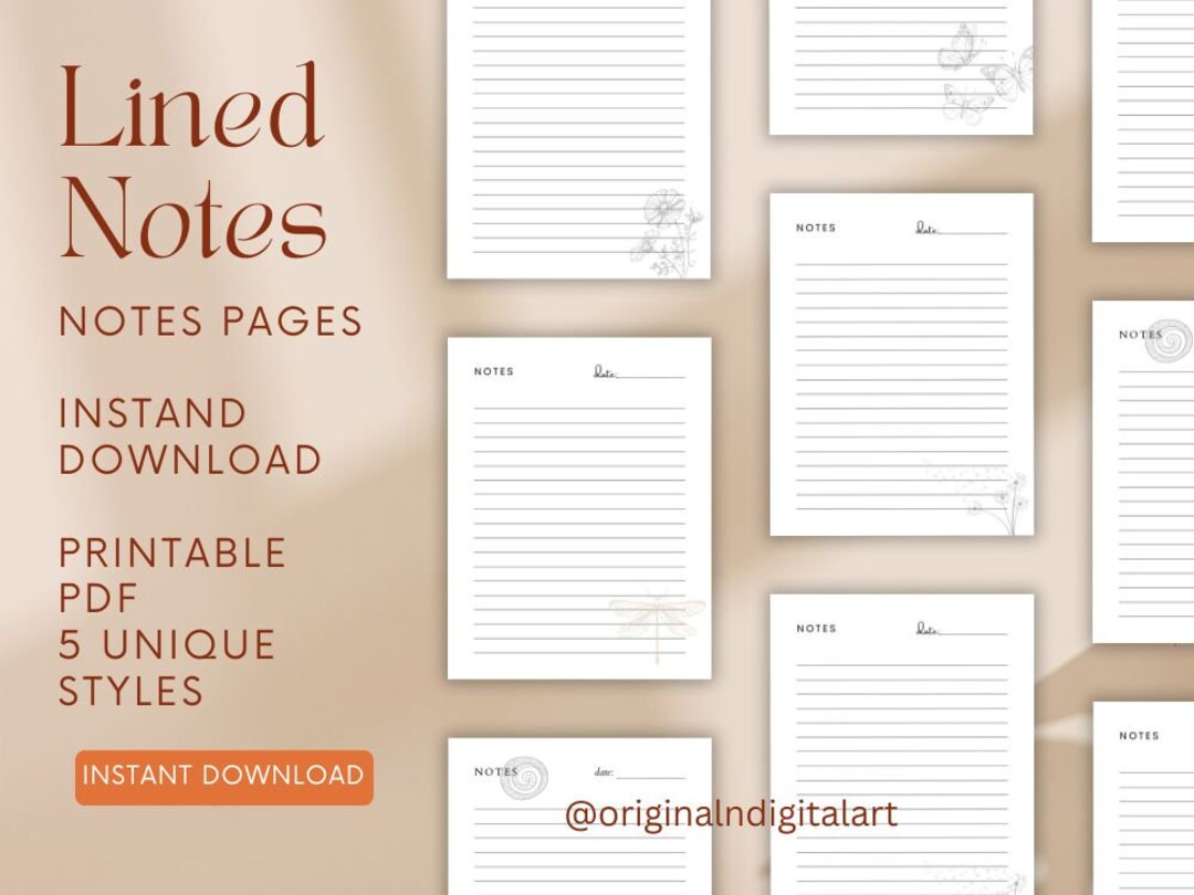 Notes Page Printable, Note Lined Note Paper, Page Planner, 5 Digital ...