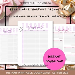 Workout Planner Printable Set: Health, Meal & Budget Tracker (digital ...