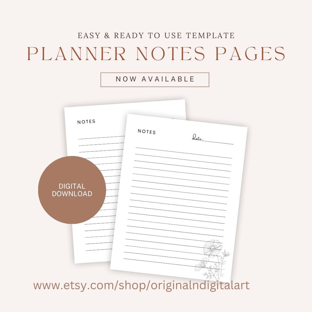 Notes Page Printable, Note Lined Note Paper, Page Planner, 5 Digital ...