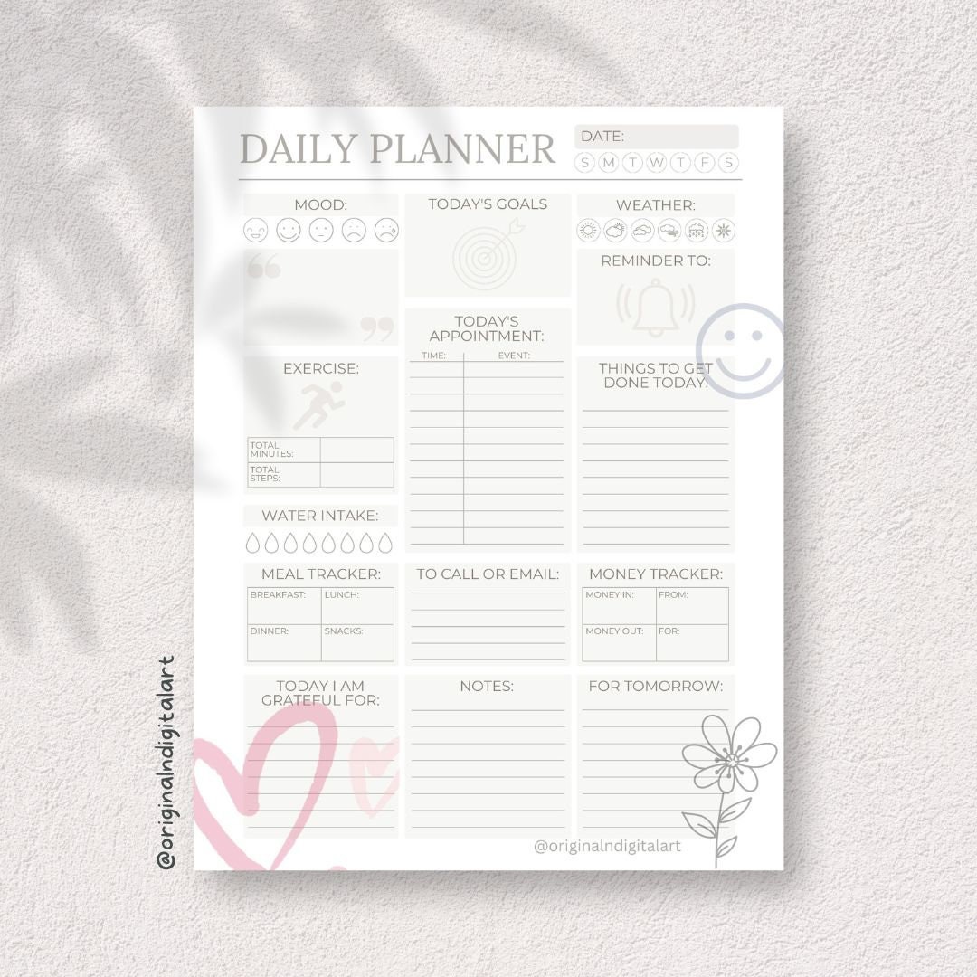 Daily Personal Planner, Digital Printable Daily Planner, Hourly Planner ...